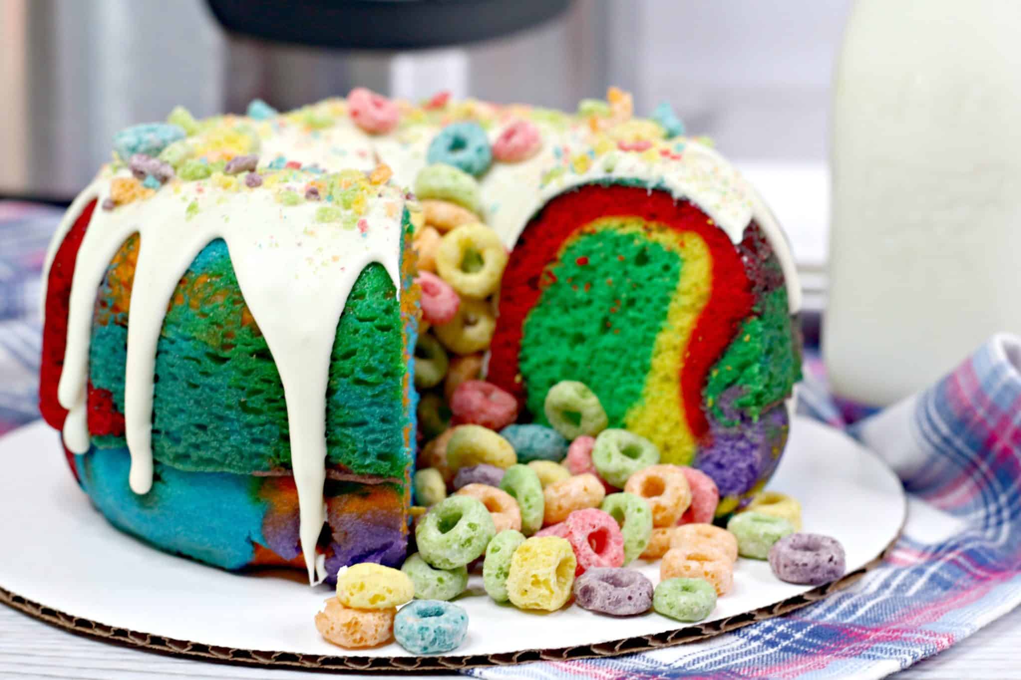 Stunning Instant Pot Fruit Loops rainbow Bundt cake - Hispana Global